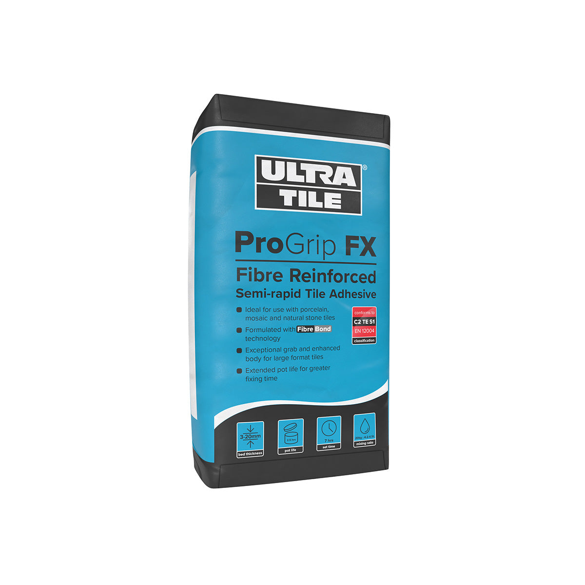 UltraTile Pro Grip Semi-Rapid S1 Flexible Fibre Tile Adhesive - 20kg ...